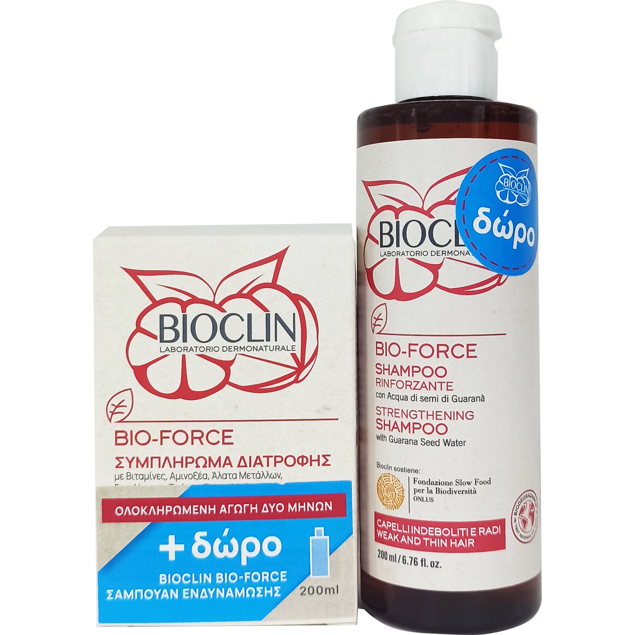 Bioclin PROMO PACK Bio-Force Food Supplement for Hair 60tabs & Подарък Bio-Force Strengthening ...