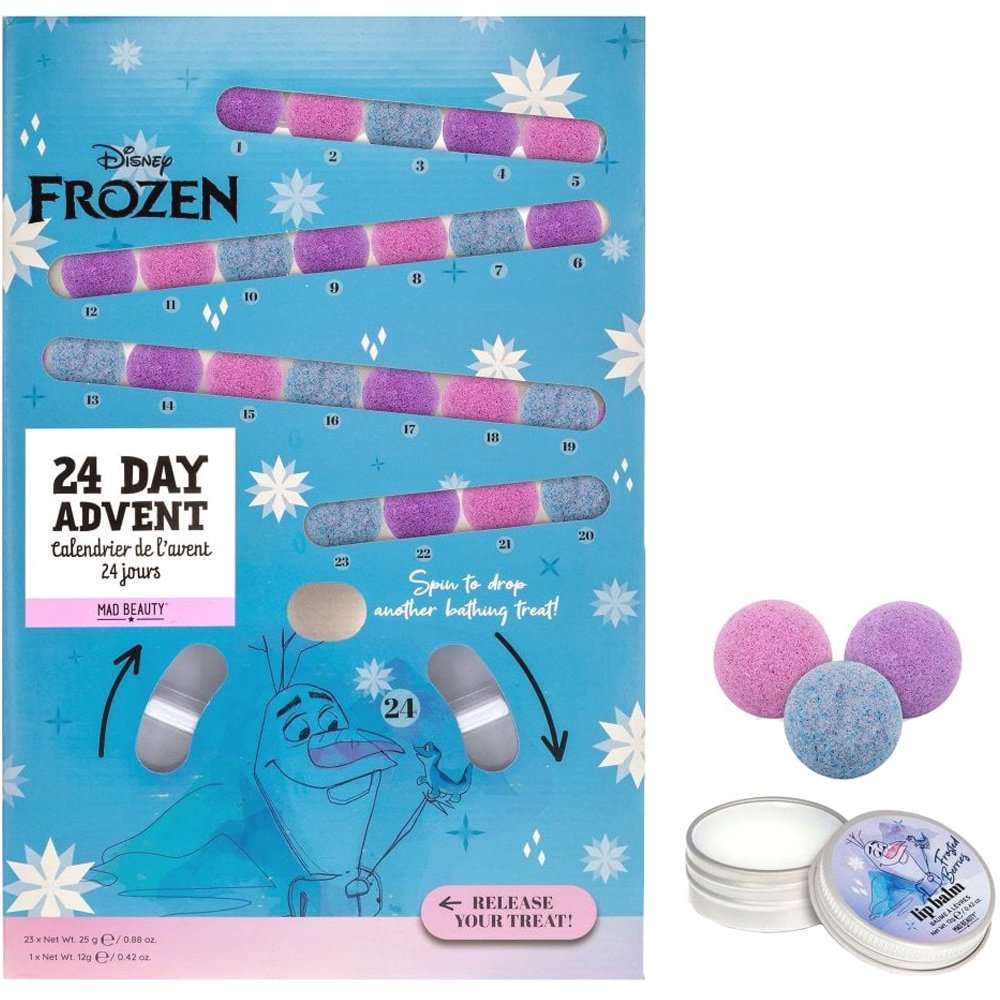 Mad Beauty Frozen Snowball Bath Fizzer Advent Calendar 23 бр & Lip Balm ...