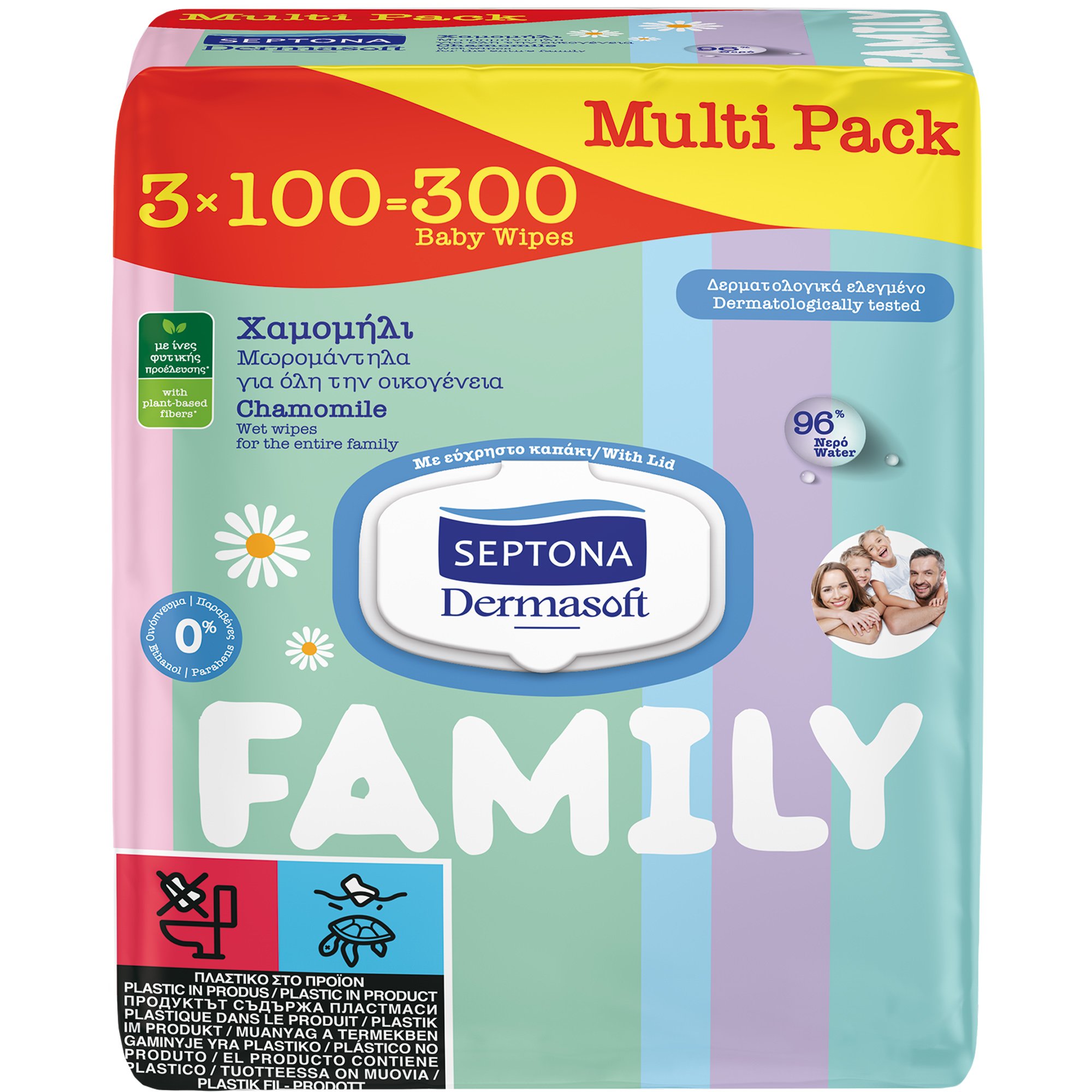 Septona Family Wet Wipes with Chamomile 300 бр (3x100 бр ...