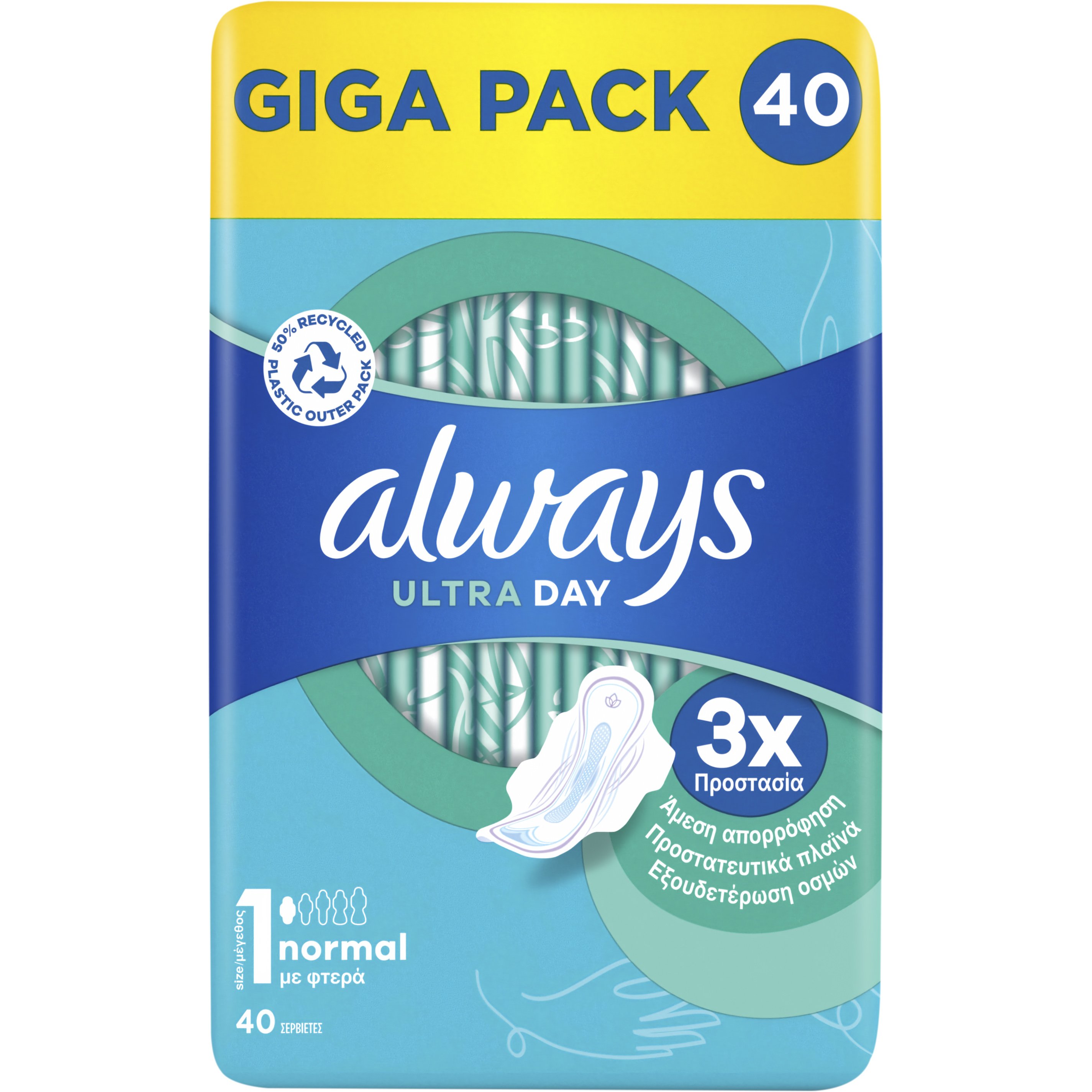 Always Giga Pack Ultra Normal Sanitary Towels with Wings Size 1, 40 бр ...
